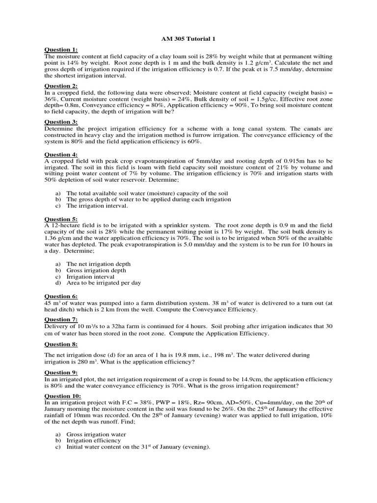 Tutorials 1 | PDF | Irrigation | Soil