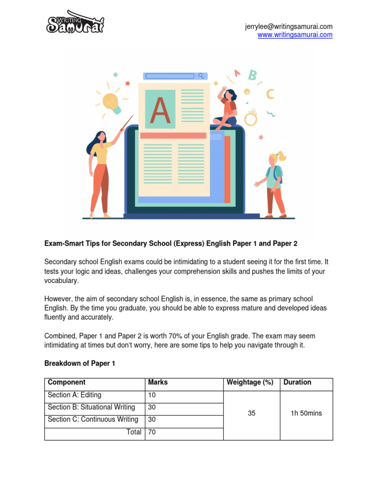 Exam Smart Tips For Secondary English (Paper 1 & 2) | PDF | Essays ...