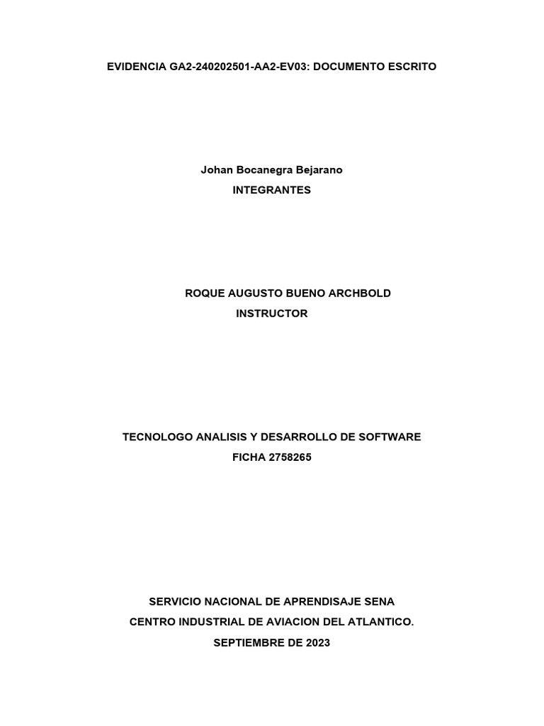 Documento Escrito Evidencia GA2 240202501 AA2 EV03 | PDF