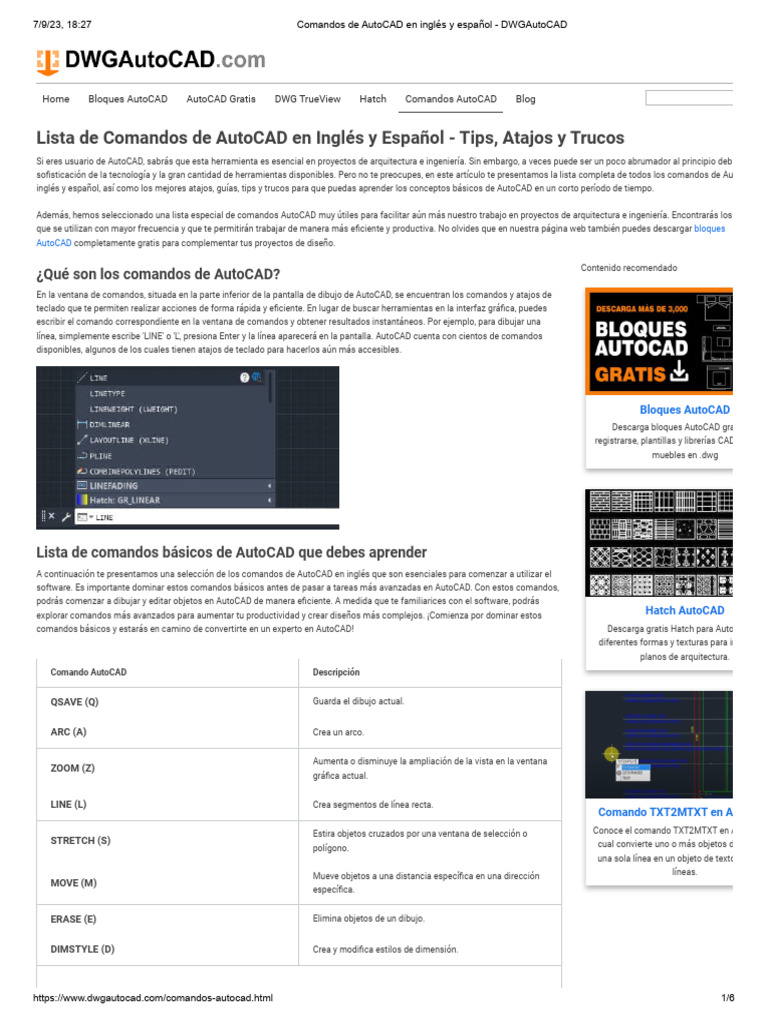 Guía de Comandos de AutoCAD en Inglés y Español | PDF | Cad automático