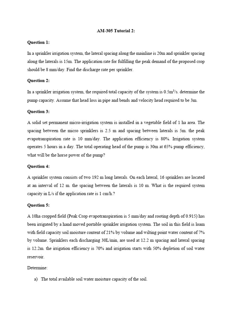 Tutorial 2 | PDF | Irrigation | Pump