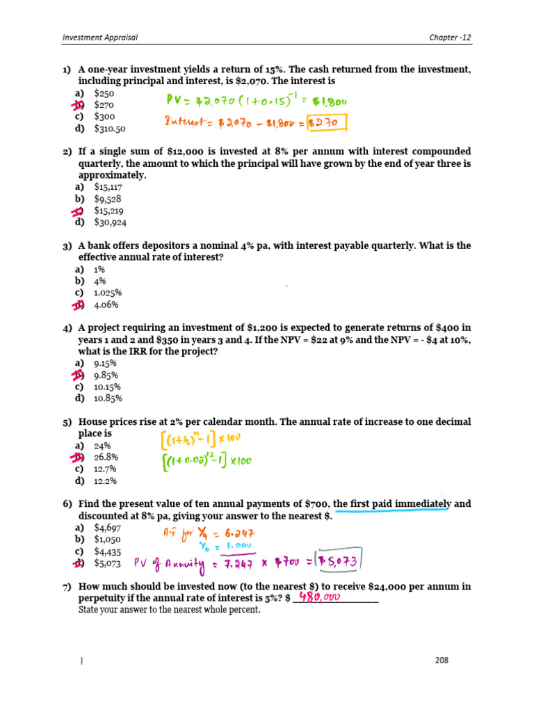 Investment Appraisal-PQ | PDF | Net Present Value | Capital Budgeting