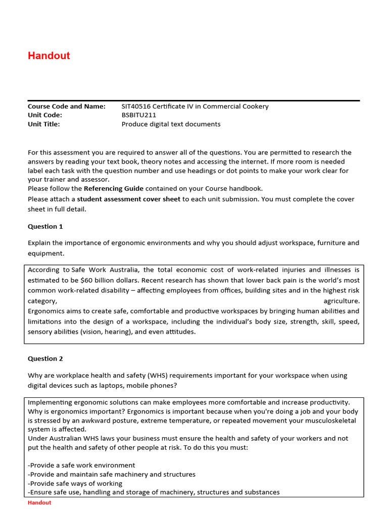 BSBITU211 - Handout | PDF | Human Factors And Ergonomics | Display ...