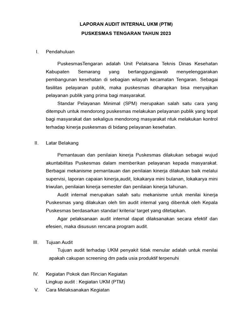 Laporan Audit Internal Ukm Ptm Pdf