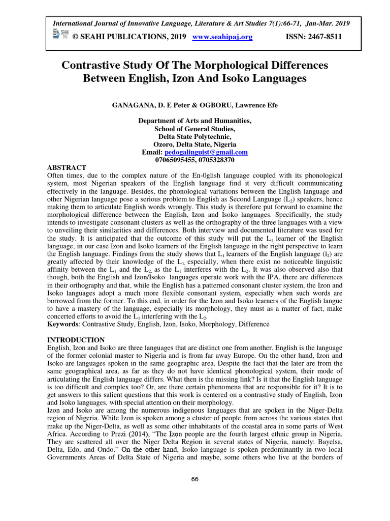 CA - English Izon Isoko Languages Morphology | PDF | Vowel | Second ...