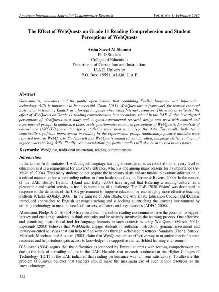 The Effect of WebQuests On Grade 11 Read | PDF | Reading Comprehension | English As A Second Or ...