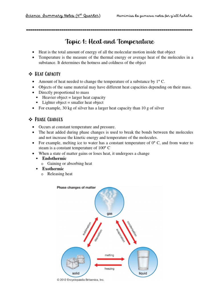 Science Summary Notes 4th QTR - 1 | PDF | Heat Transfer | Heat