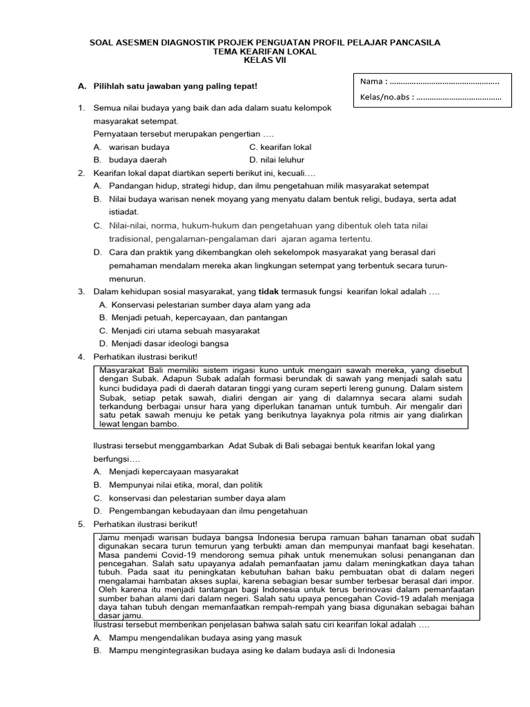 Soal Asesmen Diagnostik Pdf