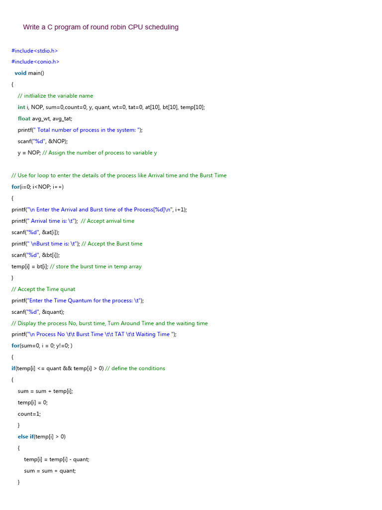 Round Robin CPU Scheduling in C | PDF | Applied Mathematics | Computer ...