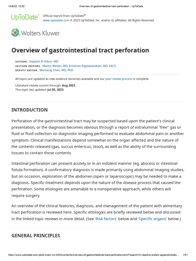 Overview of Gastrointestinal Tract Perforation 2023 | PDF ...