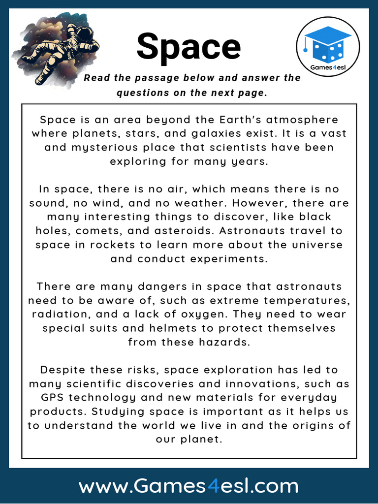 Astronaut Reading Comprehension Worksheets