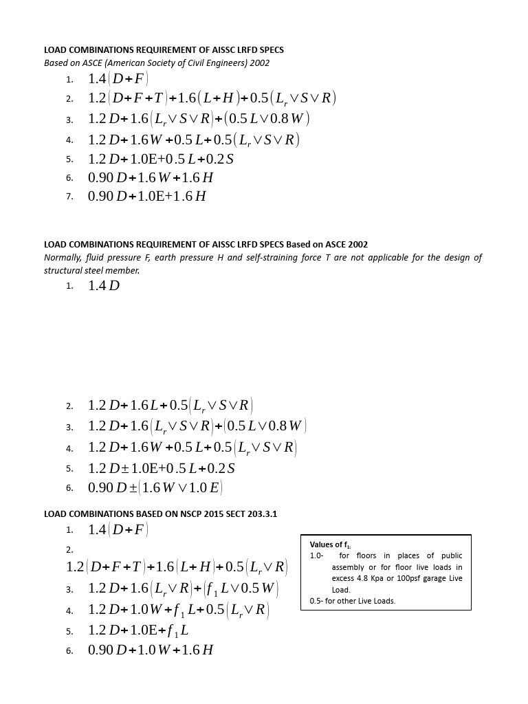 Load Combinations Requirement of Aissc LRFD Specs | PDF