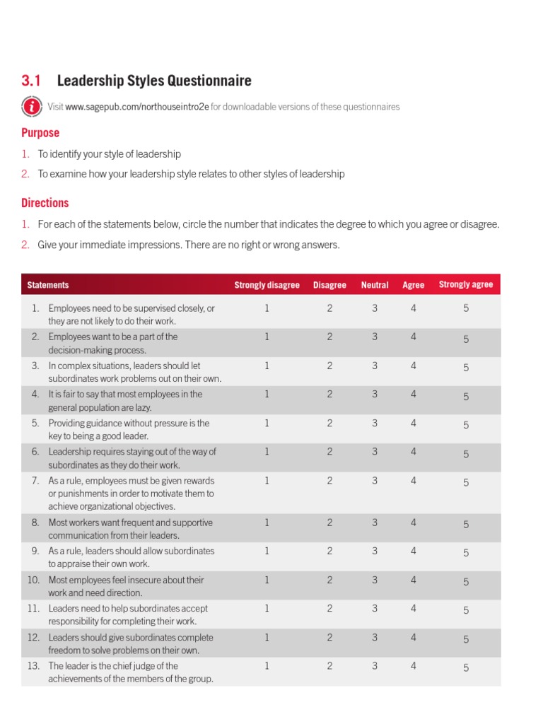 Leadership Styles Questionnaire: Purpose | PDF | Systems Psychology ...