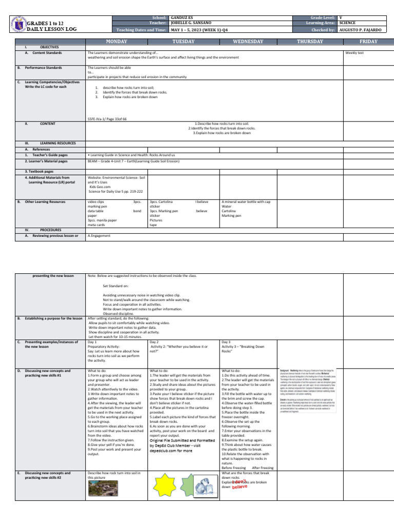 DLL - Science 5 - Q4 - W1 | PDF | Differentiated Instruction | Learning