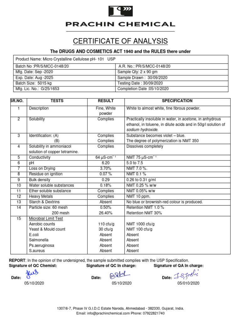 MCC 101 Usp10522 | PDF | Solubility | Chemical Compounds