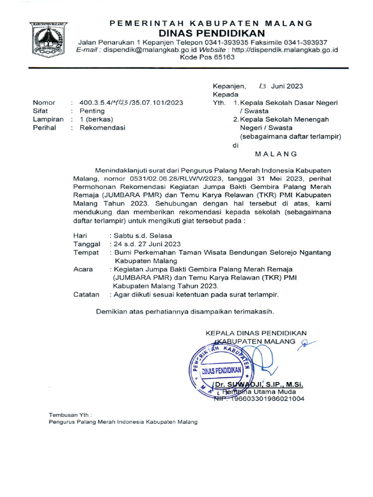 Surat Rekomendasi Jumbara PMR | PDF