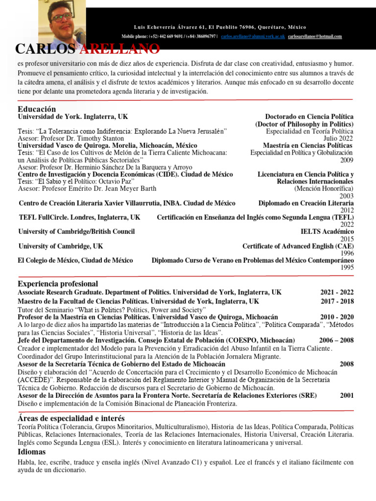 Perfil Profesional de Carlos Arellano | PDF | Maestros | México