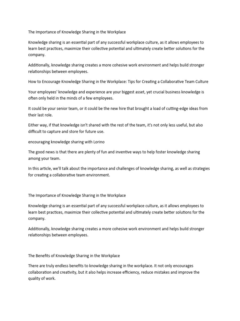 Knowledge Sharing | PDF | Collaboration | Knowledge