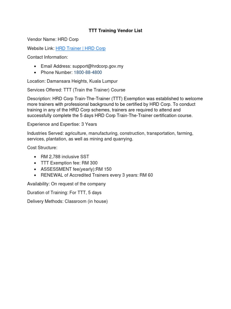 TTT Training Vendor | PDF | Learning