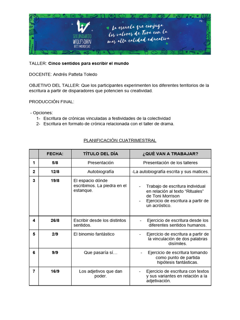 Taller de Escritura Creativa: 5 Sentidos | PDF