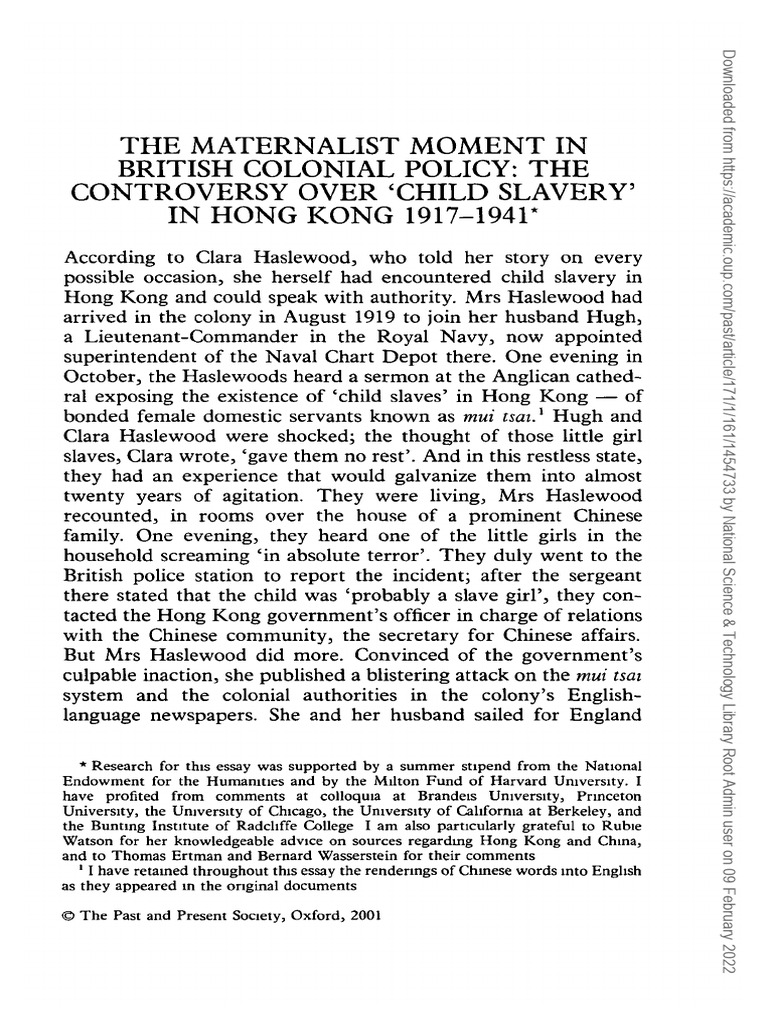 The Maternalist Moment in British Colonial Policy: The Controversy Over 'Child Slavery' IN HONG ...