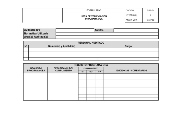 Ej Lista de Verificacion Programa OEA | PDF