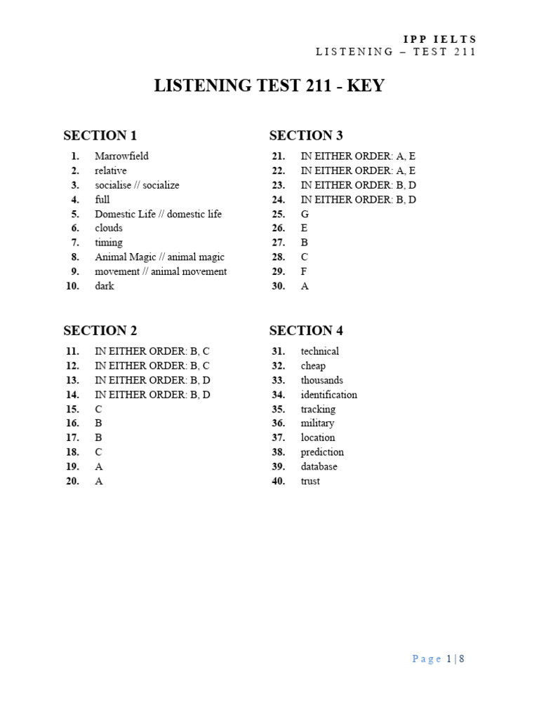 Cam 18 - Listening Test 03 - Key | PDF
