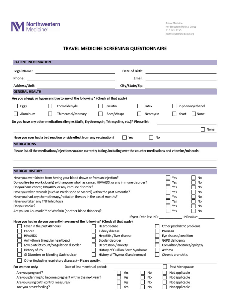 northwest-medicine-travel-screening-questionnaire | PDF | Allergy ...