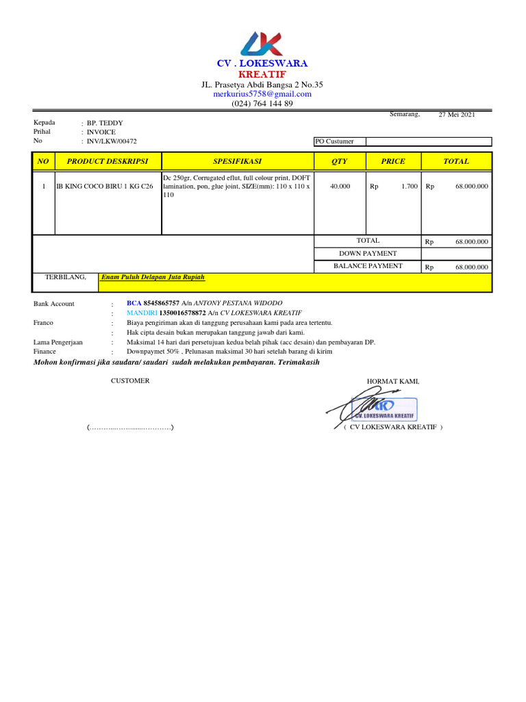 Inv-Lkw-00472 King Coco Biru 1 KG C26 | PDF