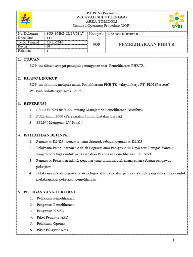 Sop Pemeliharaan PHBTR | PDF