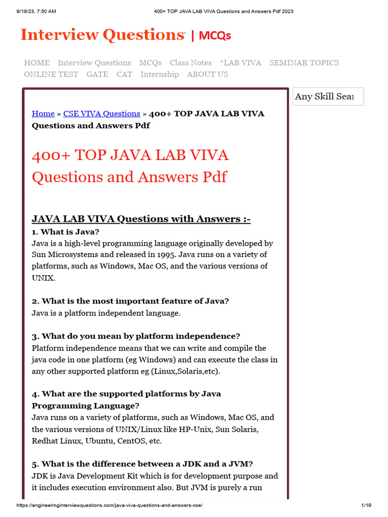400+ TOP JAVA LAB VIVA Questions and Answers PDF 2023 | PDF | Java ... 400+ TOP JAVA LAB VIVA Questions and Answers PDF 2023 | PDF | Java ...