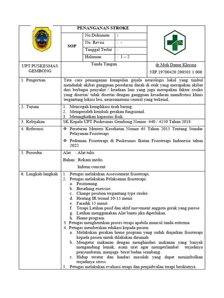 Sop Post Stroke | PDF