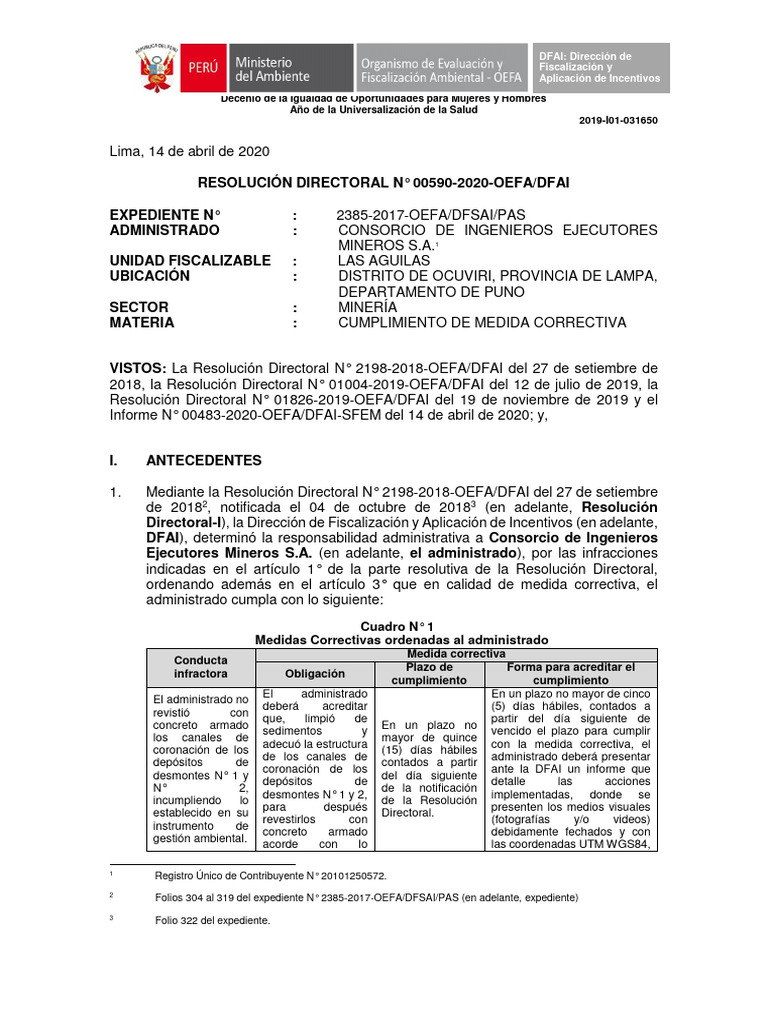 Resolución N° 0590-2020-OEFA-DFAI | PDF