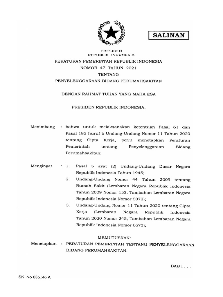 PP Nomor 47 Tahun 2021 | PDF