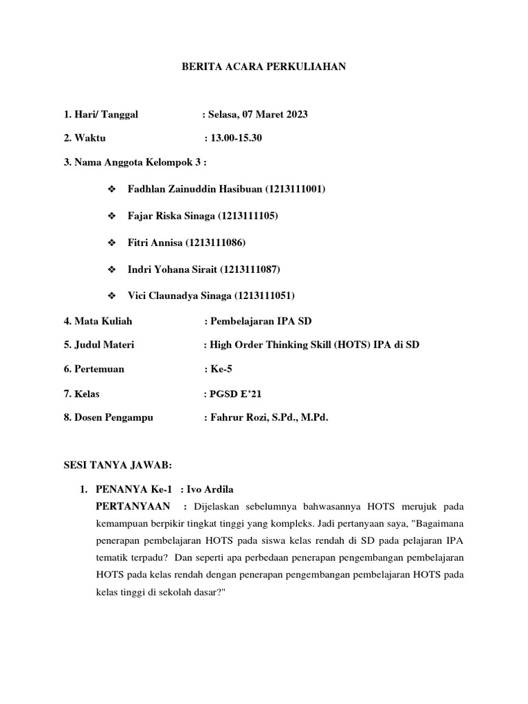 BAP Kel. 3 Pem. IPA SD | PDF