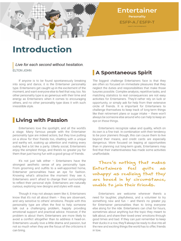 Esfp T | PDF | Pleasure | Personality Type
