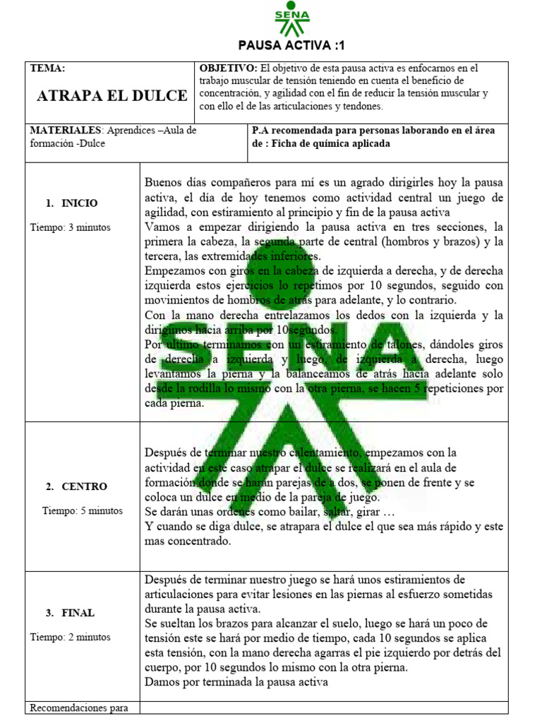 Pausa Activa: Atrapa el Dulce y Estira | PDF | Mano
