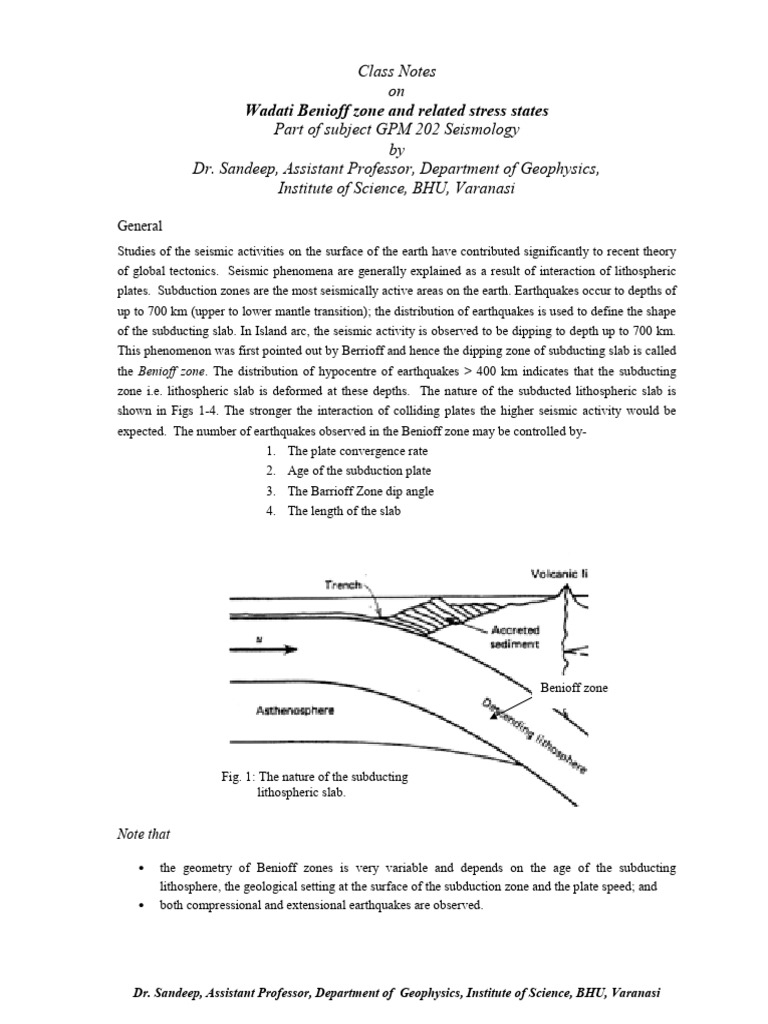 Wadati Benioff Zone_Dr_ Sandeep | PDF | Plate Tectonics | Earthquakes