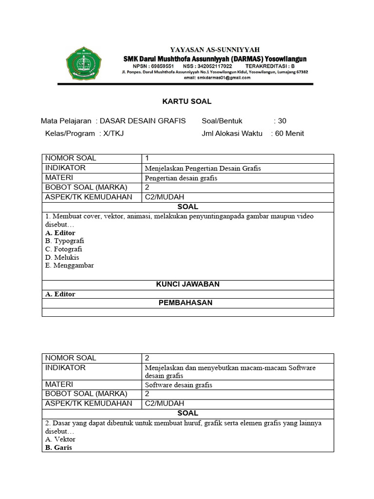 KARTU SOAL DDG | PDF