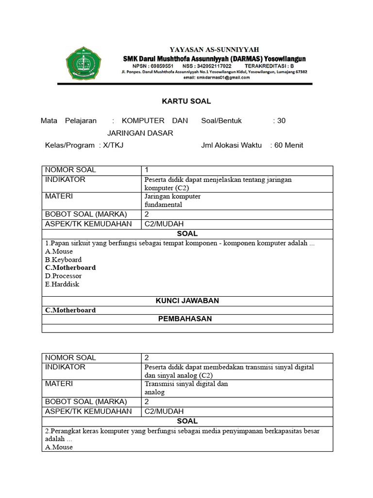 Kartu Soal KJD | PDF