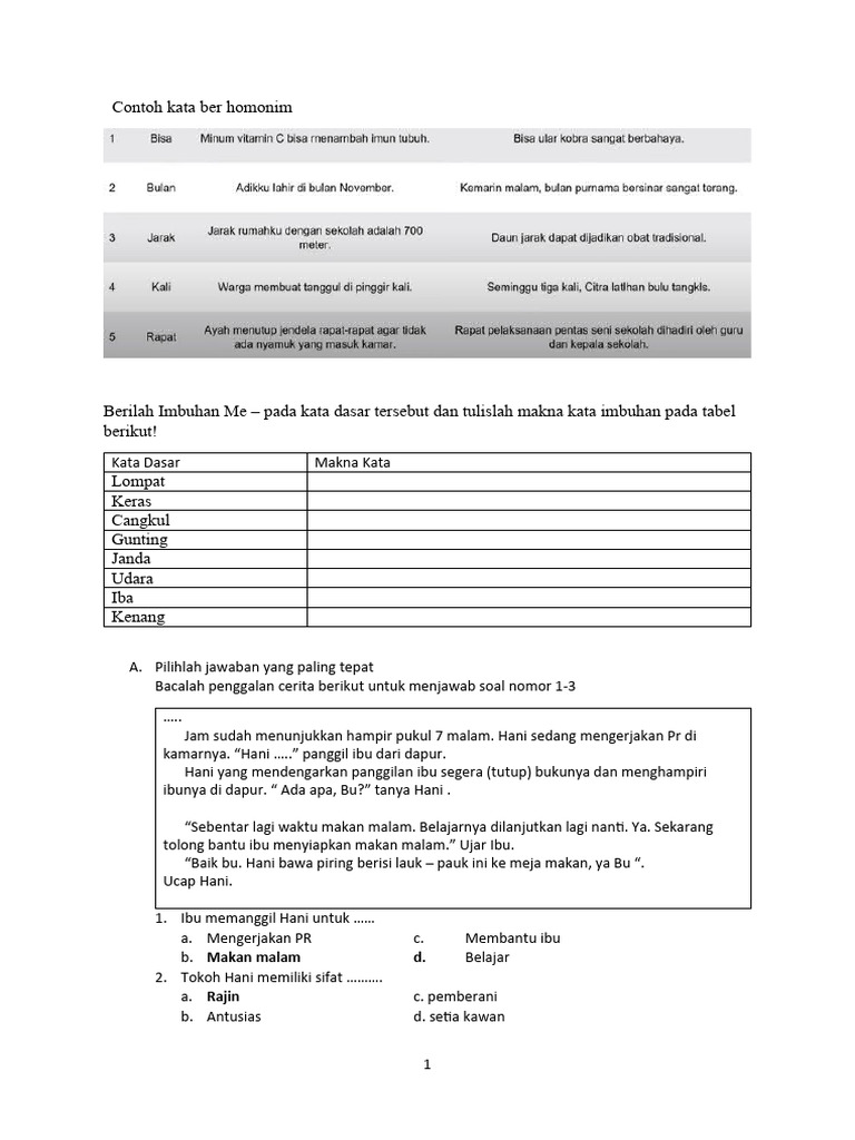 Latihan Ulangan Bahasa Indonesia Bab 2 Part 2 | PDF