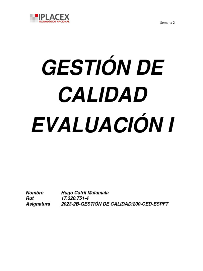 Evaluacion N1 Gestion de La Calidad | PDF | Calidad (comercial) | Business