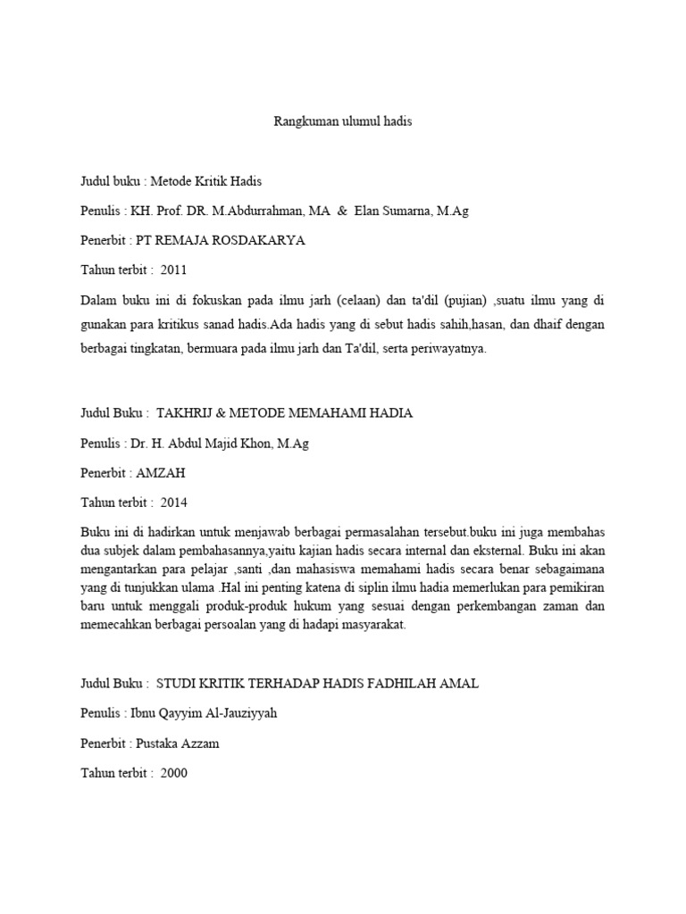 Rangkuman Ulumul Hadis | PDF