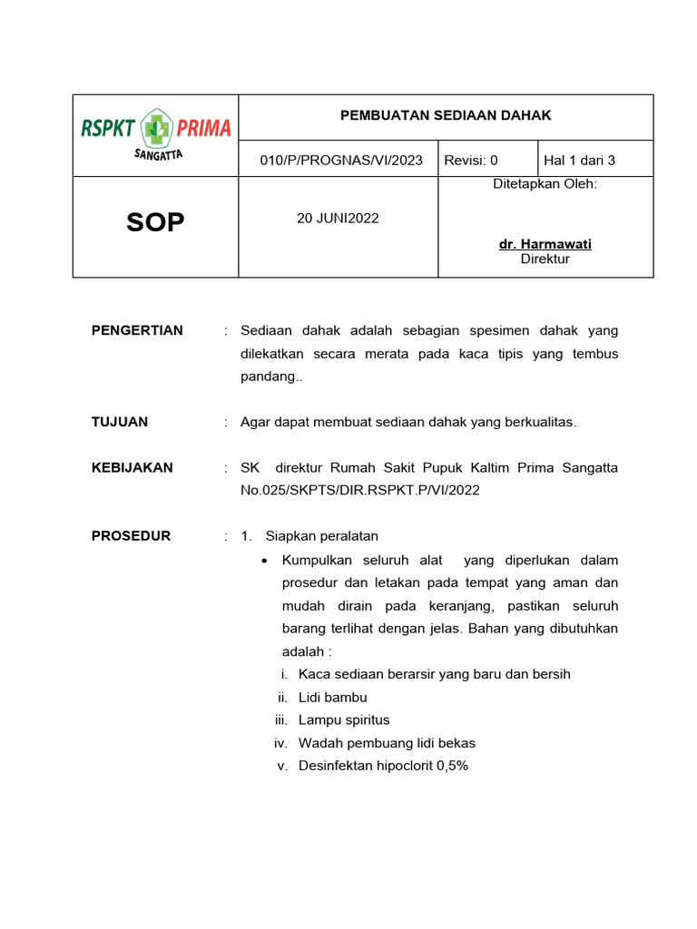 SPO PEMBUATAN Sediaan Dahak | PDF