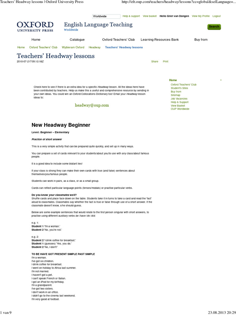 new-headway-teachers-new-headway-lessons_compress | PDF | Word | Vocabulary