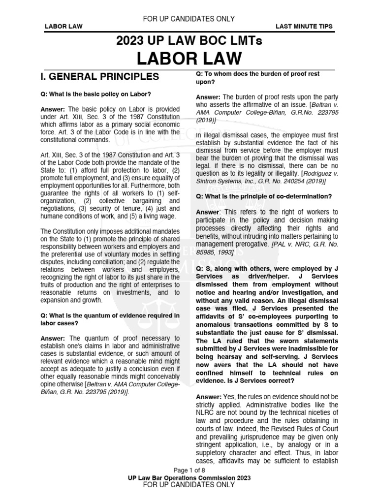 Up 2023 Labor-Law LMT | PDF | Employment | Labour Law
