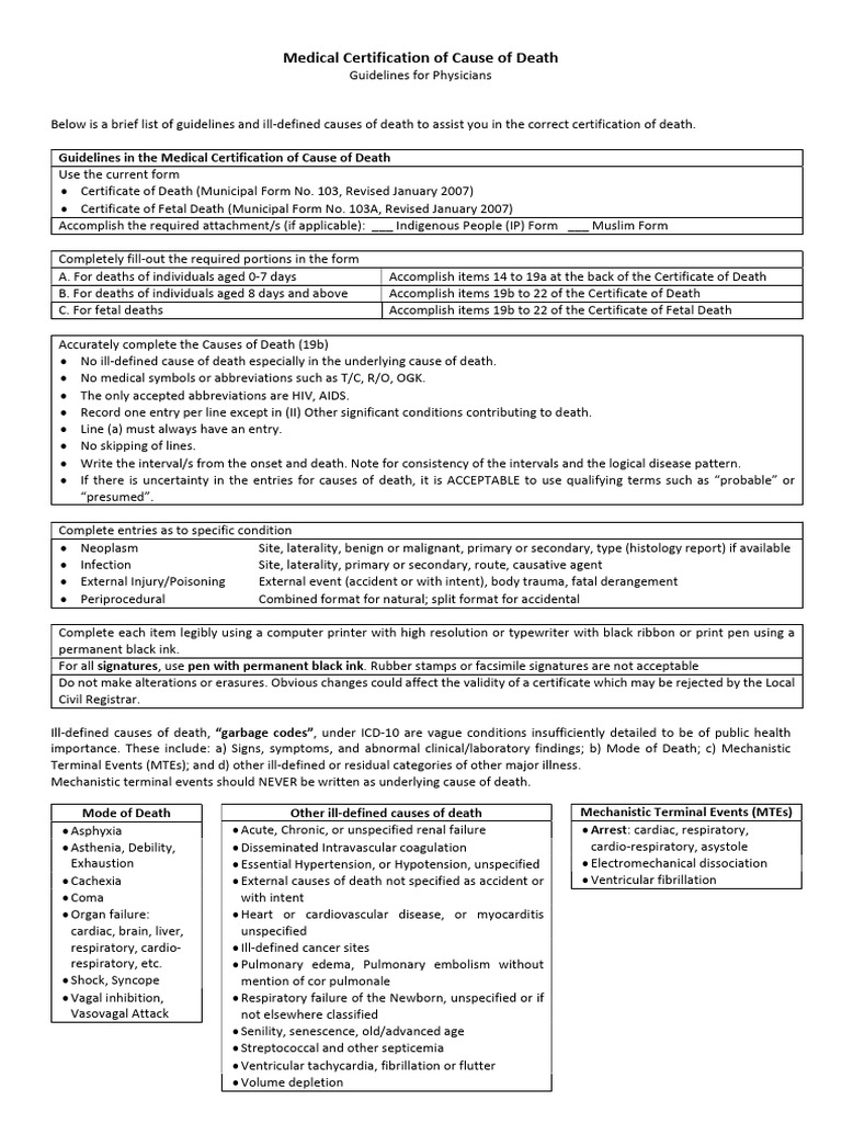 MCCOD Guidelines For Physicians | PDF | Heart Failure | Clinical Medicine