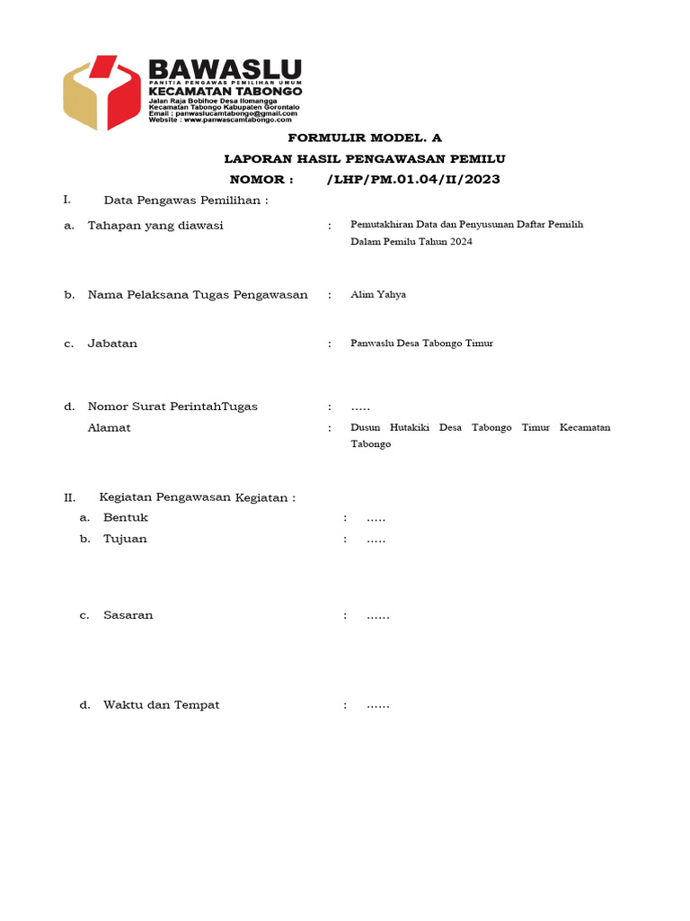 Format Untuk Semua Panwaslu Desa | PDF