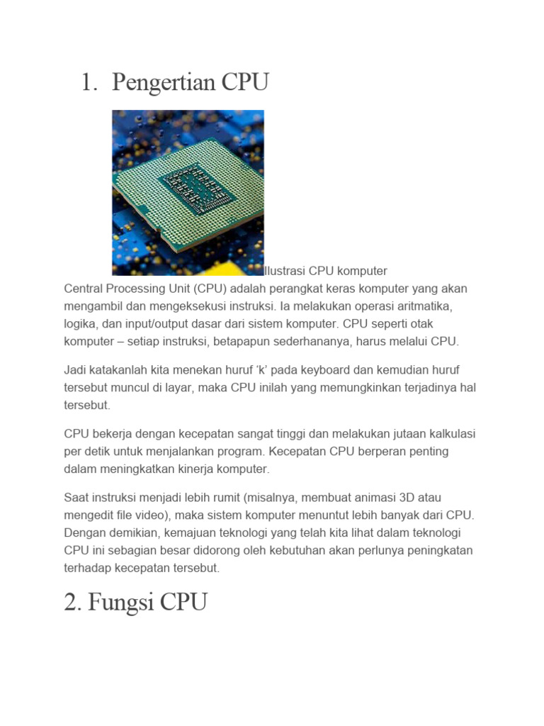 Panduan Lengkap CPU: Fungsi, Jenis, dan Cara Kerja | PDF