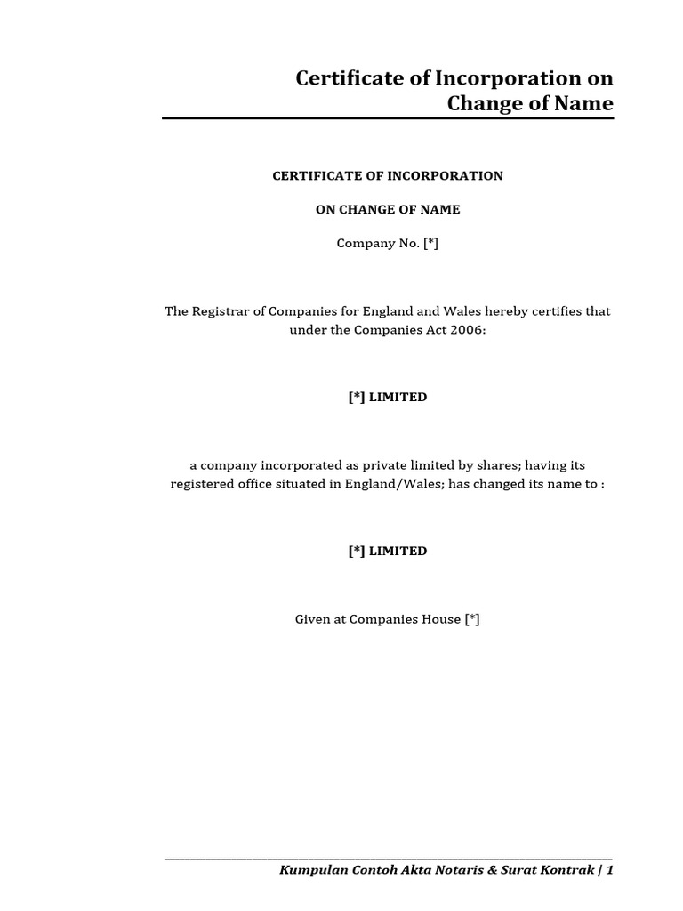 Certificate of Incorporation On Change of Name | PDF